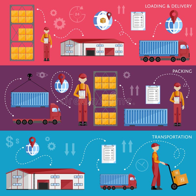 Warehouse Process Infographics Four Banners. Stock Vector ...