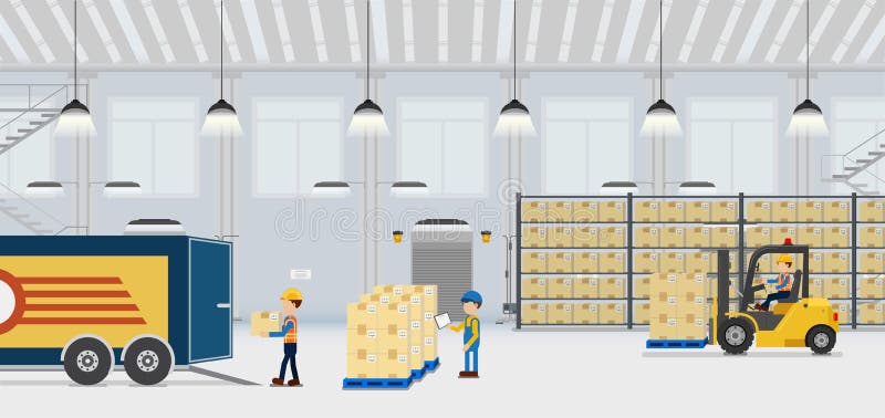 Warehouse in process stock vector. Illustration of carriage - 147338280