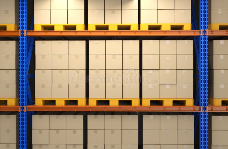 Warehouse Rack with Cardboard Boxes Stock Photo - Image of mock ...