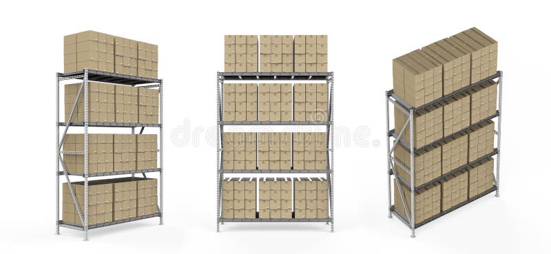 Warehouse Rack with Cardboard Boxes Stock Illustration - Illustration ...