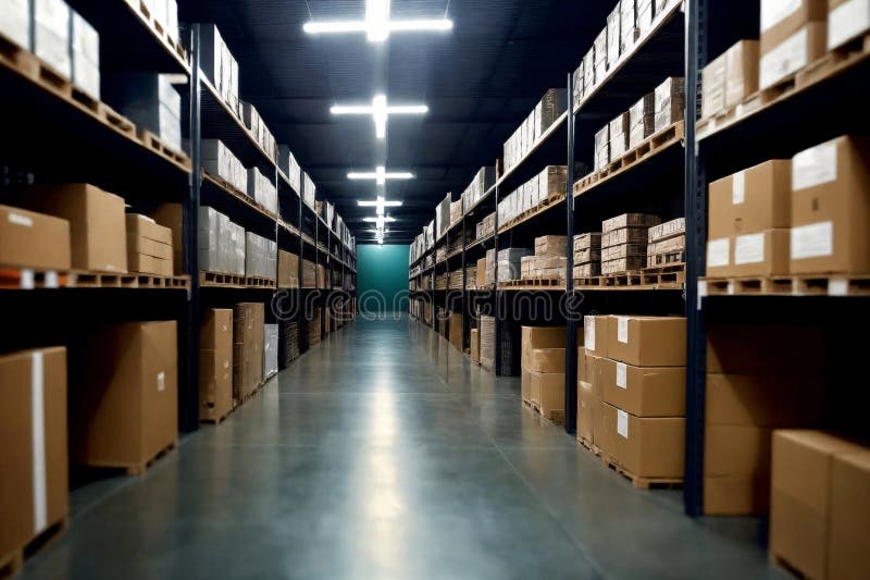 Warehouse, Racks with Boxes. Generative AI Stock Illustration ...