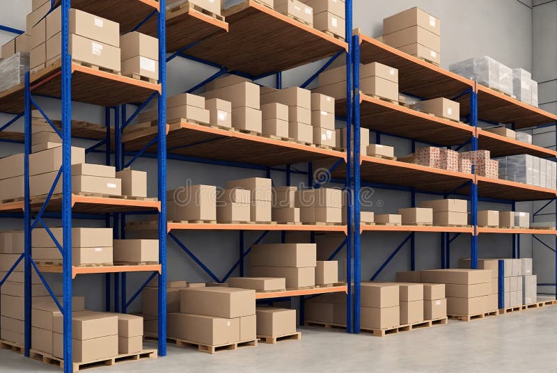 Warehouse, Racks with Boxes. Generative AI Stock Illustration ...
