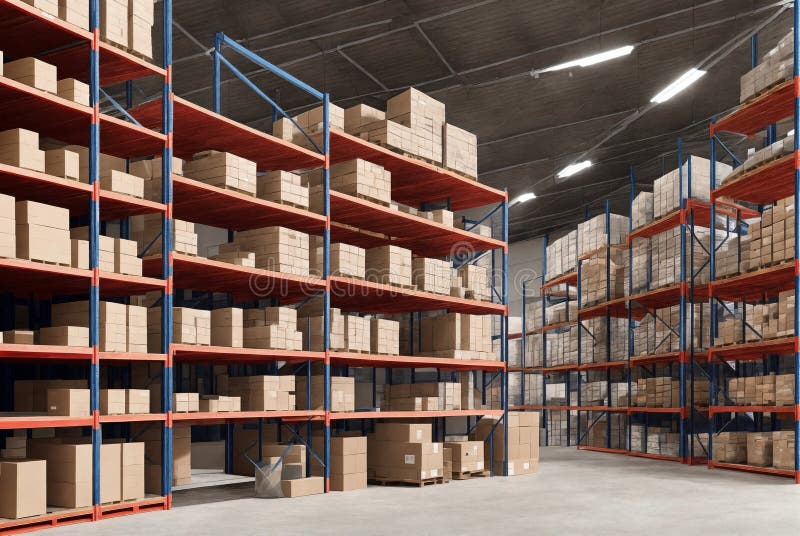 Warehouse, Racks with Boxes. Generative AI Stock Illustration ...