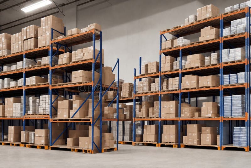 Warehouse, Racks with Boxes. Generative AI Stock Illustration ...