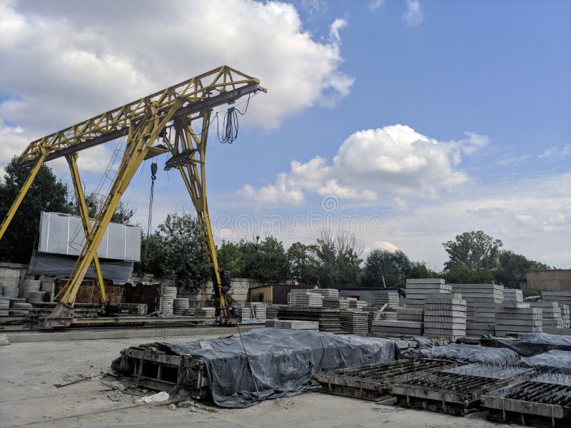 Warehouse of Reinforced Concrete Blocks with Loading Crane Stock Photo ...