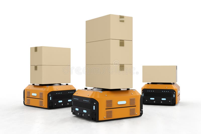 Warehouse Robot Carry Boxes Stock Illustration - Illustration of depot ...