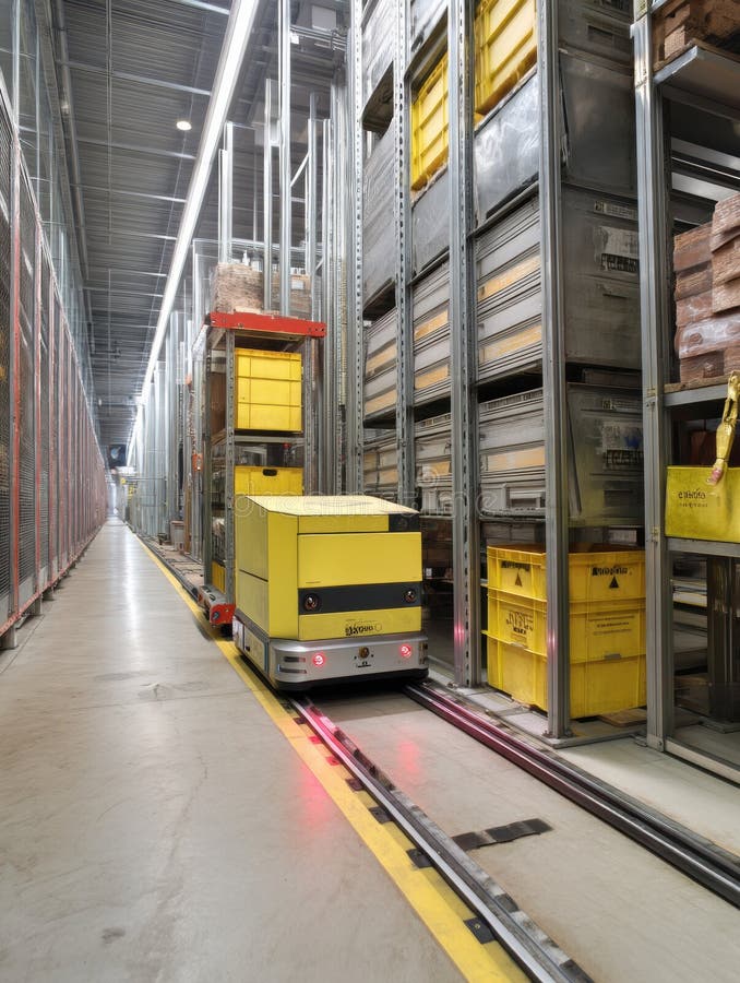 Warehouse Robot Transports Crates Efficiently Along Smart Tracks in a ...