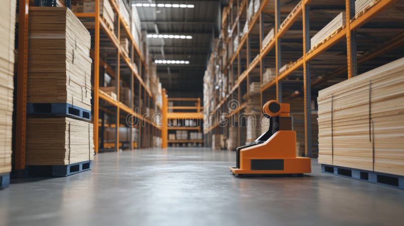Warehouse Robot Moving Pallets in Large Storage Facility Stock ...