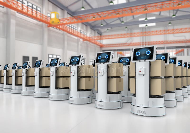 Warehouse Robot or Robotic Assistant Carry Boxes Stock Illustration ...