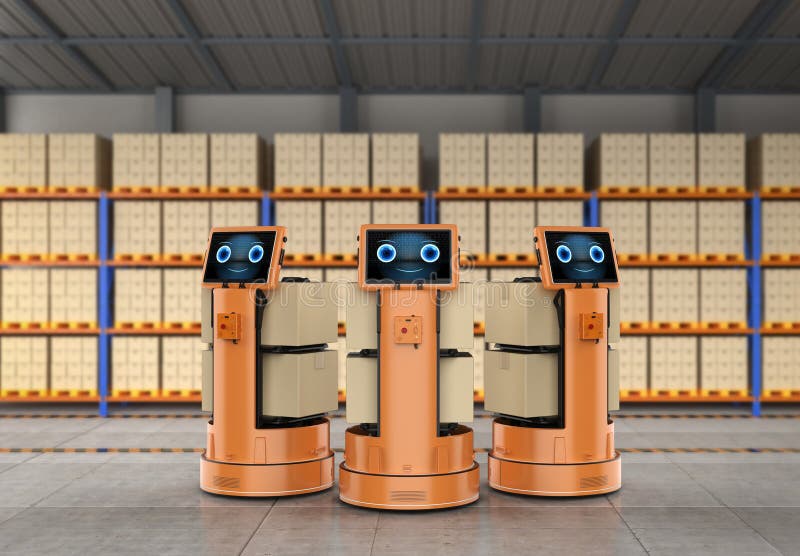 Warehouse Robot or Robotic Assistant Carry Boxes Stock Illustration ...
