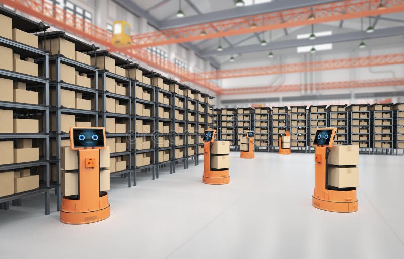 Warehouse Robot or Robotic Assistant Carry Boxes Stock Illustration ...