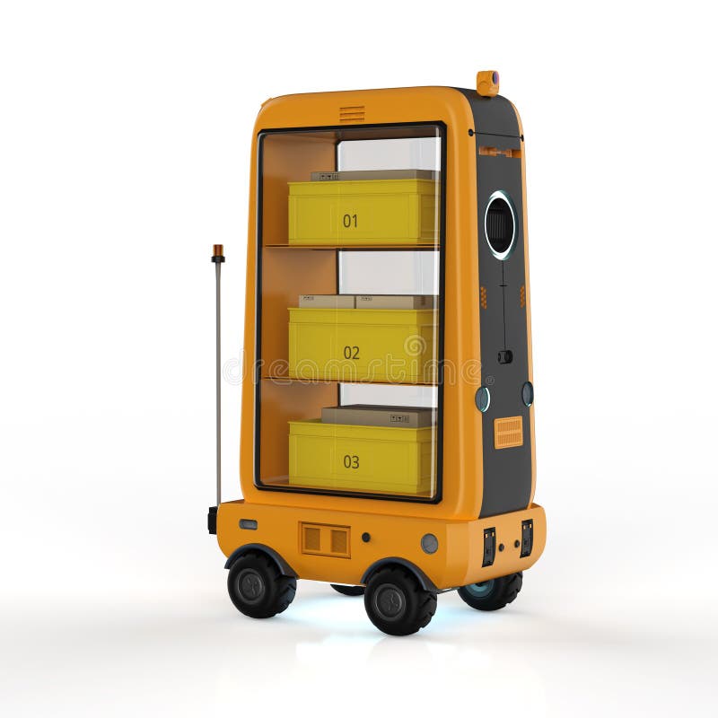 Warehouse Robot or Robotic Assistant Deliver Boxes Stock Illustration ...