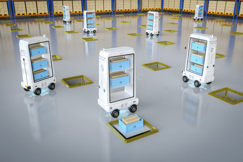 Warehouse Robot or Robotic Assistant Deliver Boxes Stock Image - Image ...