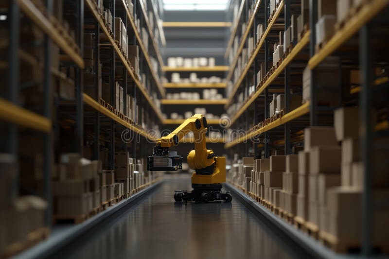 Warehouse Robotic Arm Handles Packages Conveyor Belt Stock Photos ...