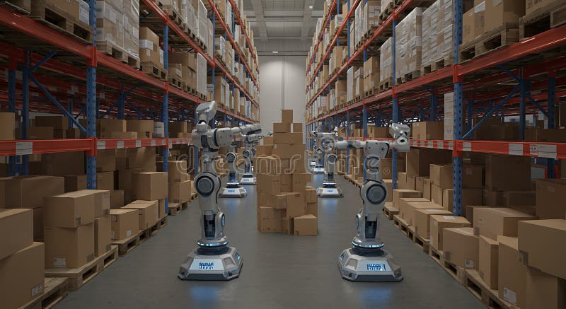 Warehouse Robots Automate Package Handling in Modern Facility Stock ...
