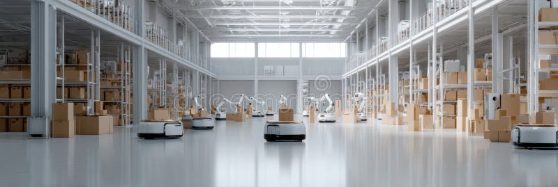 Warehouse Robots Efficiently Sorting Packages in a Modern Industrial ...