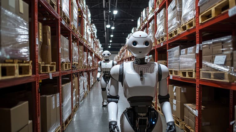 Warehouse Robots. a Sleek Robot Navigating an Organized Warehouse ...