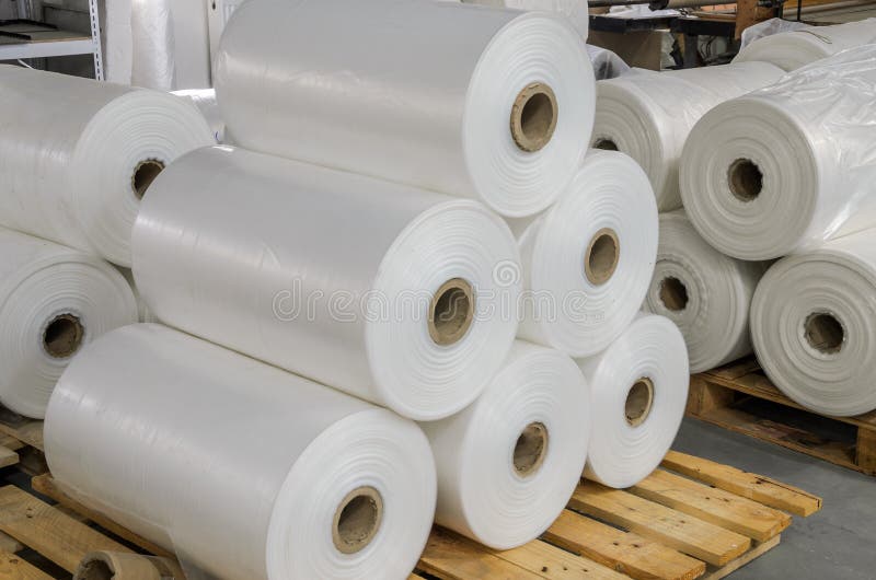 Warehouse with Rolls of Polyethylene Stock Image - Image of packaging ...
