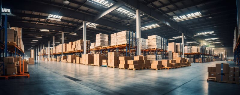 Warehouse with Rows of Boxes. this is a Freight Transportation and ...