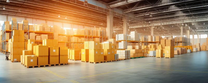 Warehouse with Rows of Boxes. this is a Freight Transportation and ...
