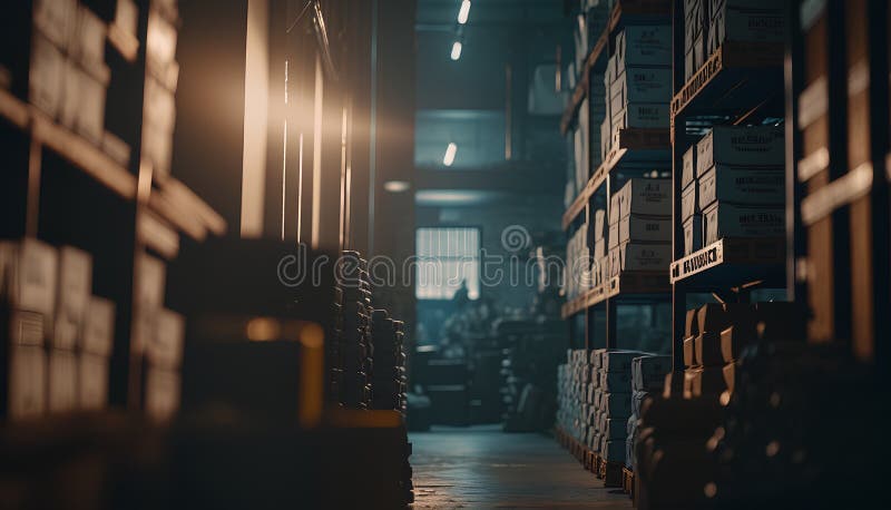 Warehouse with Rows of Shelves with Goods. 3d Rendering Stock ...