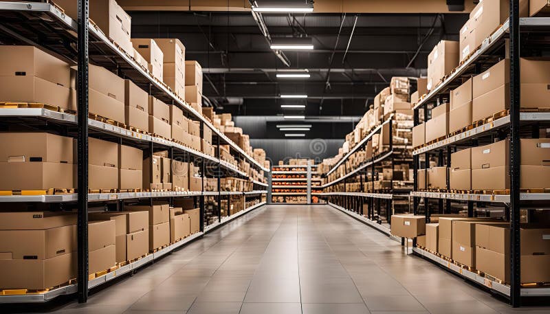 Warehouse Rows with Stacked Cardboard Boxes Stock Illustration ...