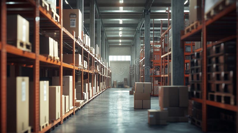 Warehouse Scene with Loading Operations, Inventory Shelving, and ...