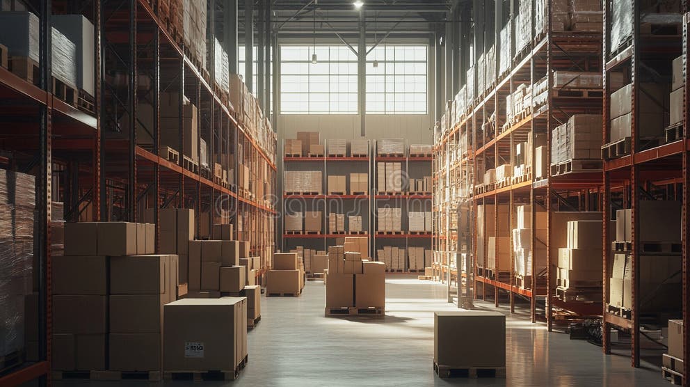 Warehouse Scene with Loading Operations, Inventory Shelving, and ...