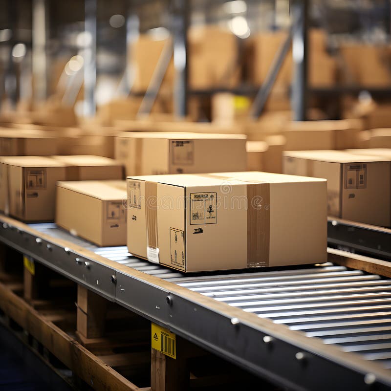 Warehouse Scene with a Transporting Cardboard Boxes Automation on ...