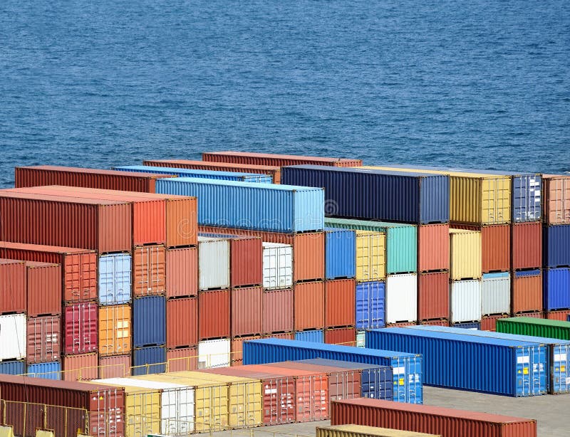 Warehouse with Sea Containers Stock Image - Image of business, port ...
