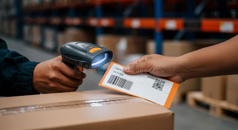 In a Warehouse Setting, an Individual Holds a Package Label while ...