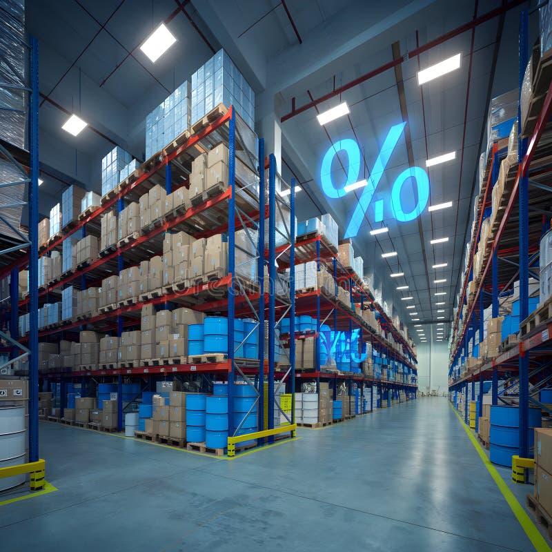 Warehouse Shelves with Boxes, Digital Indicators Suggest Tech Savvy ...