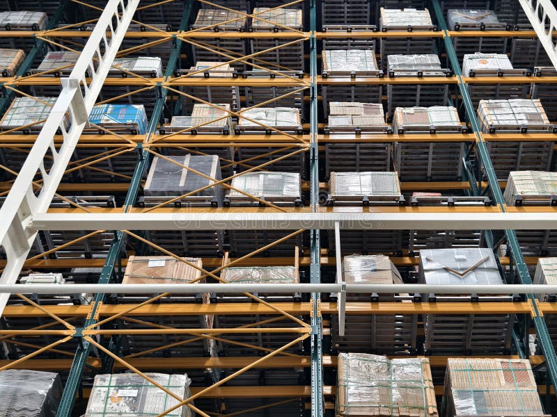 Warehouse with Shelves and Boxes in the Shopping Mall for Retail Stock ...