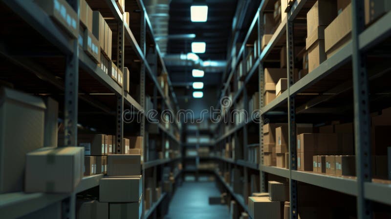 Warehouse Shelves Filled with Cardboard Boxes, Industrial Storage ...