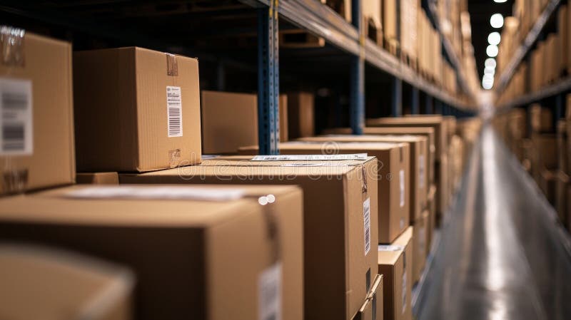 Warehouse Shelves Filled with Cardboard Boxes Stock Image - Image of ...