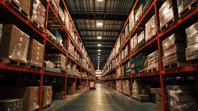 Warehouse Shelves Laden with Pallets Stock Illustration - Illustration ...