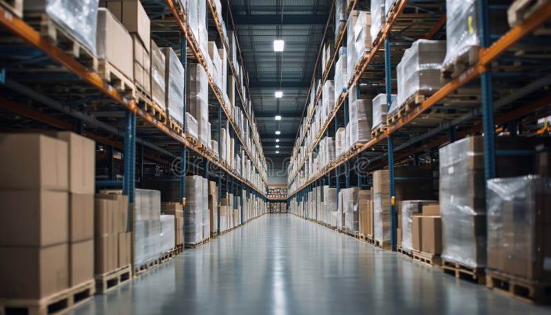 Warehouse Shelves Lined with Boxes in Straight Rows Stock Image - Image ...