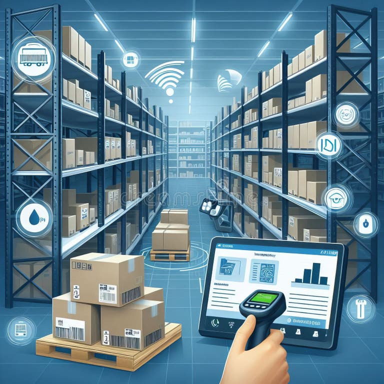 Warehouse Shelves Stocked with Products Each Labeled with Barcod Stock ...