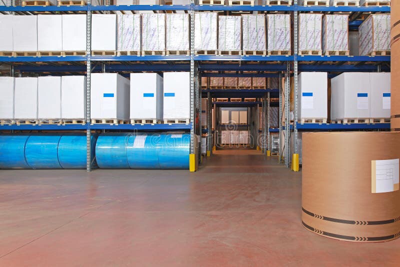 Warehouse shelving system Distribution warehouse with paper rolls and ...