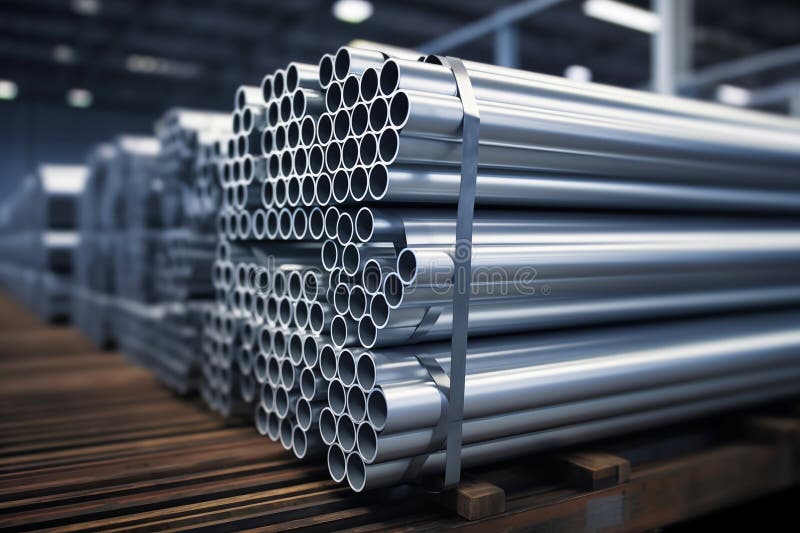 A Warehouse Stack of Shiny New Industrial Metal Tubes for Construction ...