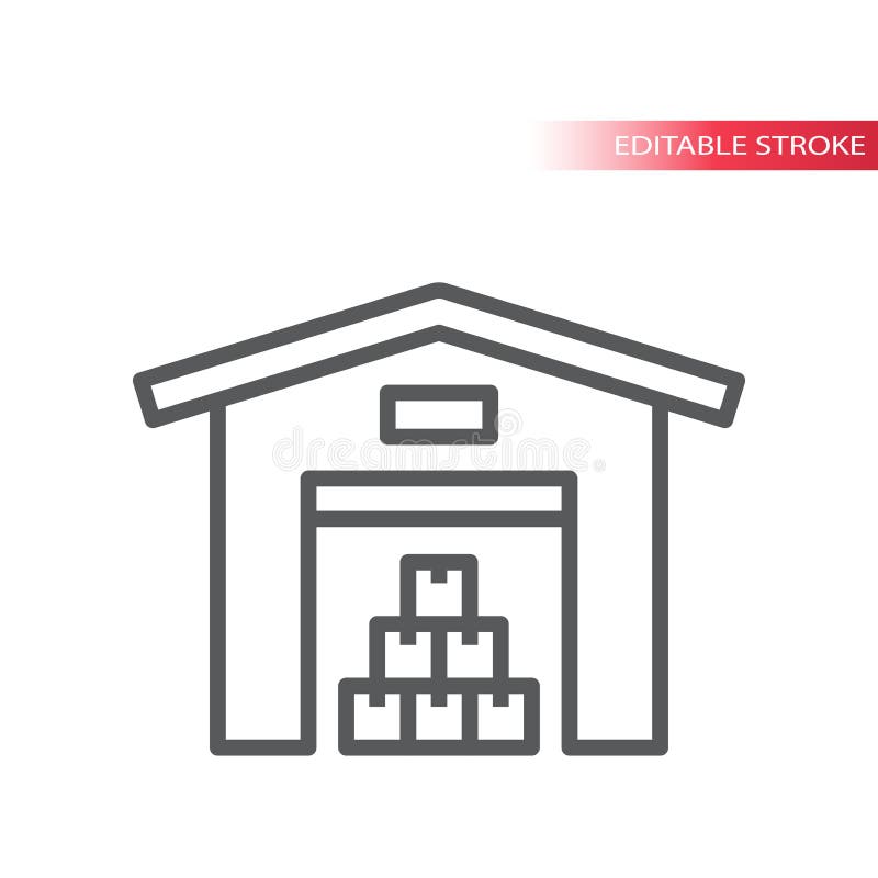 Warehouse with Stacked Boxes Line Vector Icon. Storage Building Simple ...