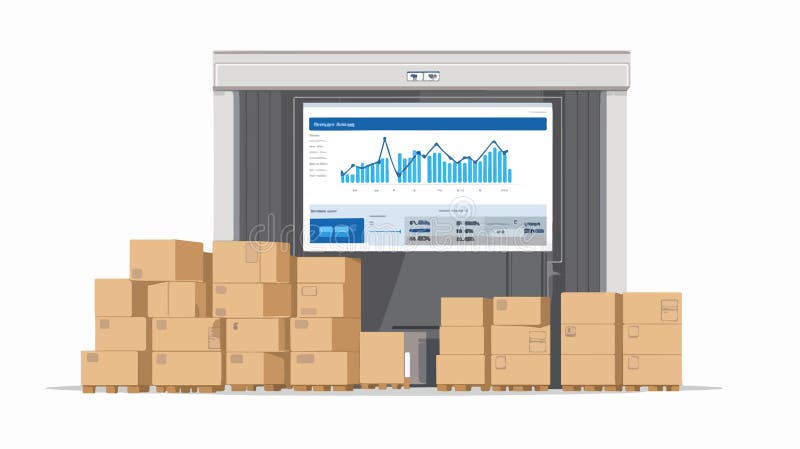 Modern Warehouse with Stacked Boxes and Software Window for Logistics ...