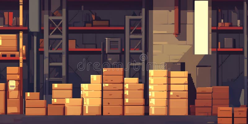 Warehouse with Stacked Boxes and Warm Tones Stock Illustration ...