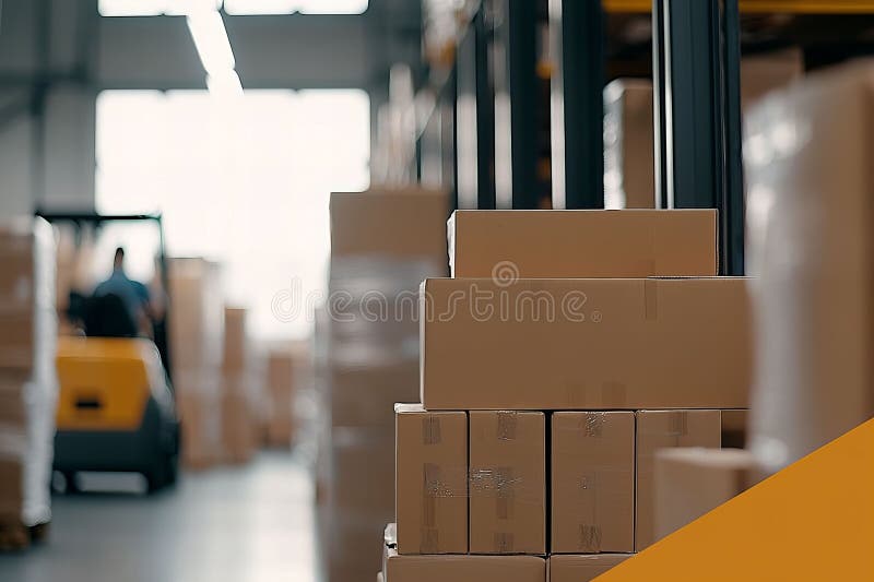 Warehouse Stacked with Cardboard Boxes, Showcasing Logistics and ...