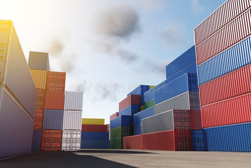 Warehouse of Stacked Cargo Standard Containers for Temporary Storage ...