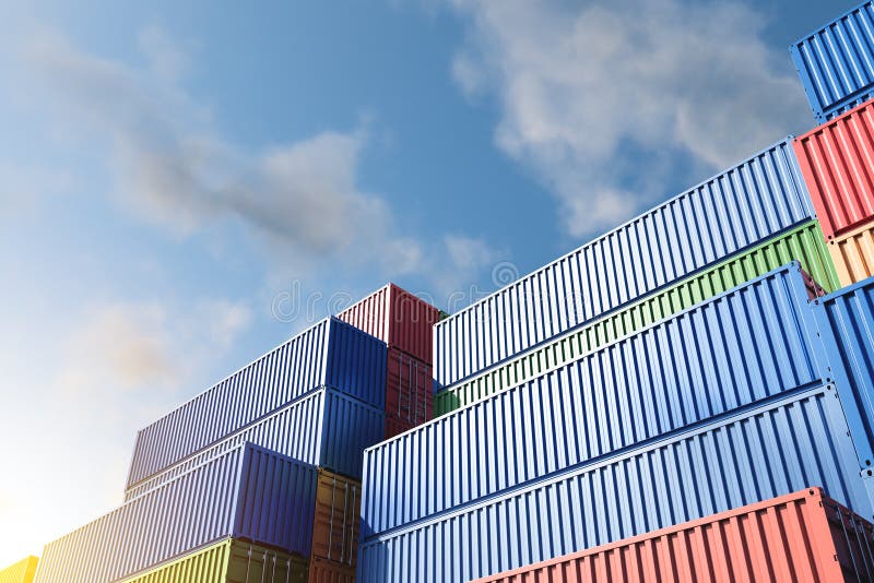 Warehouse of Stacked Cargo Standard Containers for Temporary Storage ...