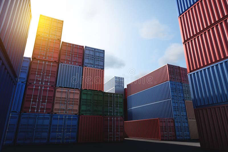 Warehouse of Stacked Cargo Standard Containers for Temporary Storage ...