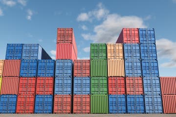 Warehouse of Stacked Cargo Standard Containers for Temporary Storage ...
