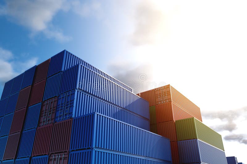 Warehouse of Stacked Cargo Standard Containers for Temporary Storage ...