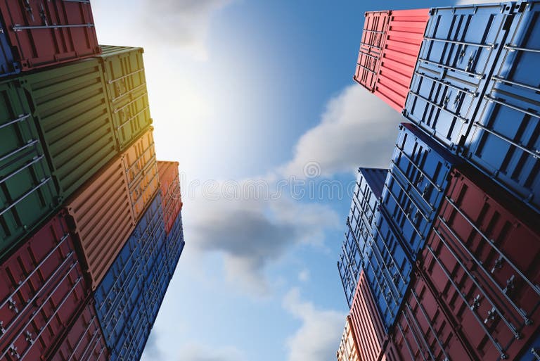 Warehouse of Stacked Cargo Standard Containers for Temporary Storage ...